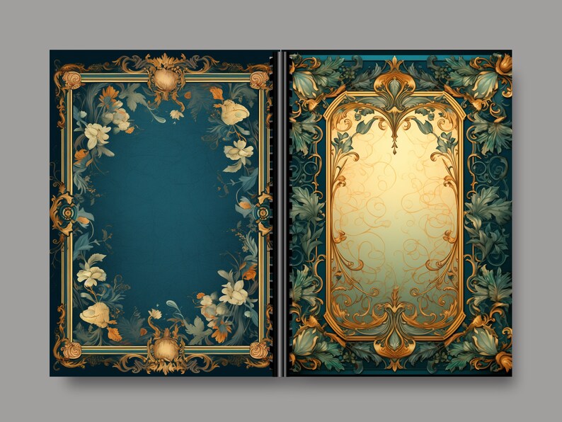 215 Gilded Teal Book Covers,printable Decorative Gilded Book Covers,kdp ...