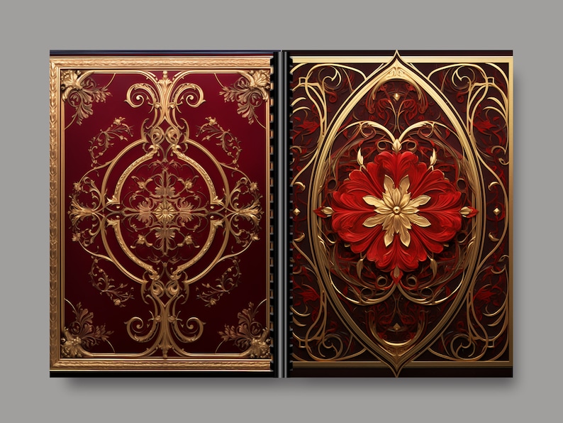 175 Gilded Red Book Covers,printable Decorative Gilded Book Covers,kdp ...