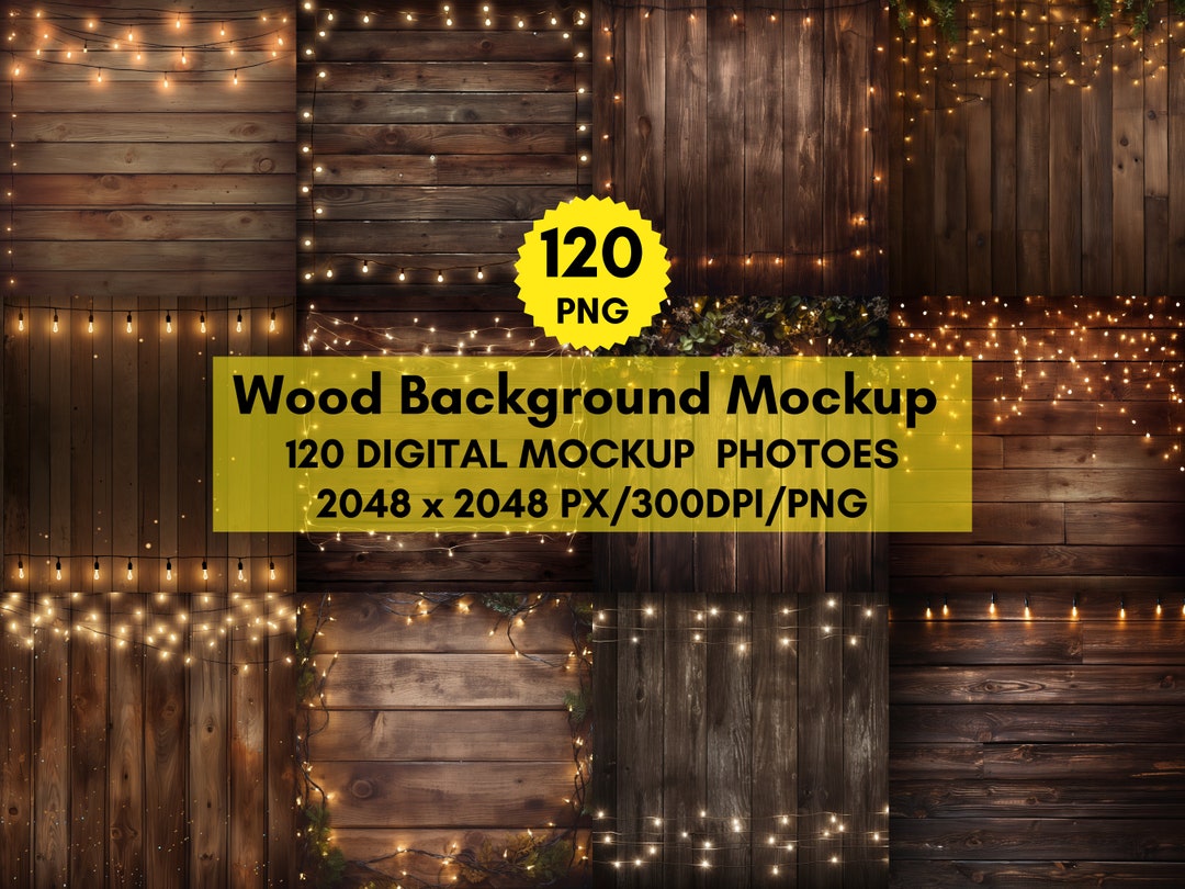 120 Rustic Fairy Lights Background Mockup,wedding Wood Digital Paper ...