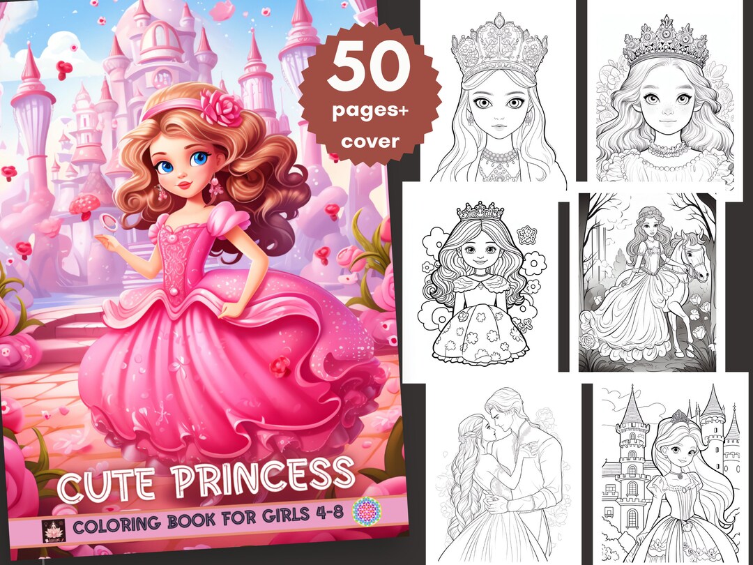 Cute Princess Coloring Book for Girls 4-8:printable Coloring Pages for ...
