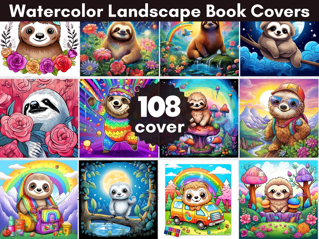 108 Watercolor Sloth Book Covers: KDP Cover Templates (PNG Files) - Etsy