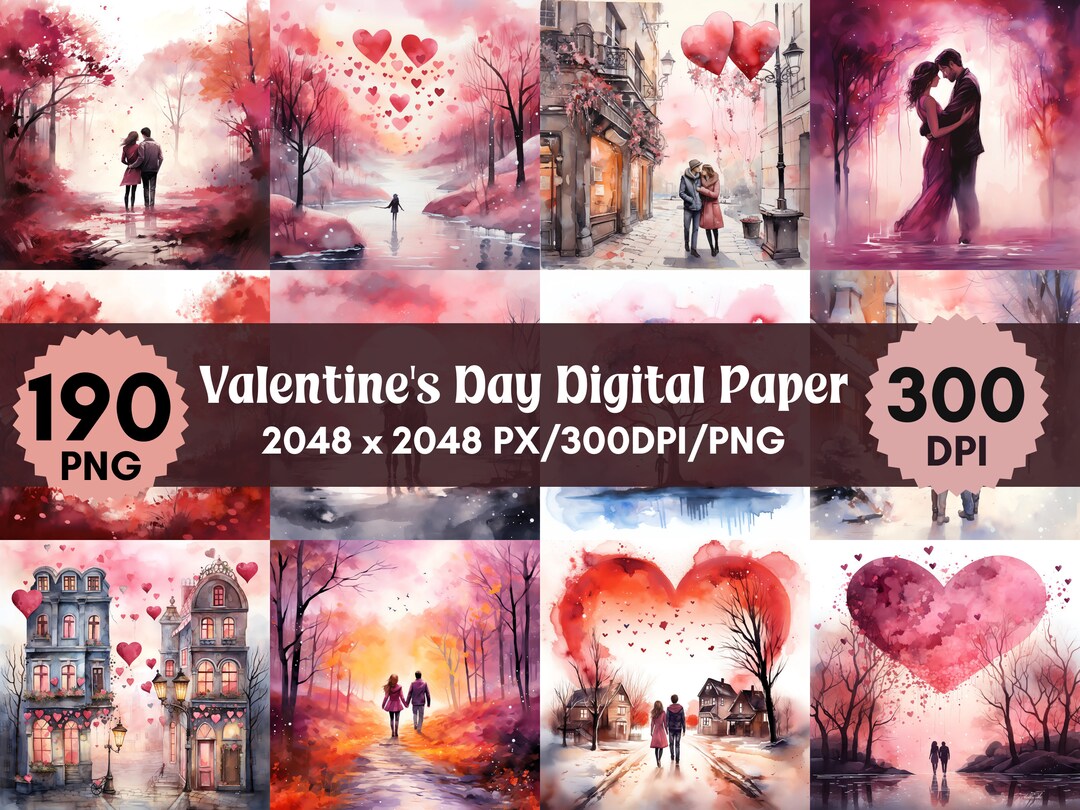 190 Valentine's Day Scenes Digital Paper,valentine's Day Background ...
