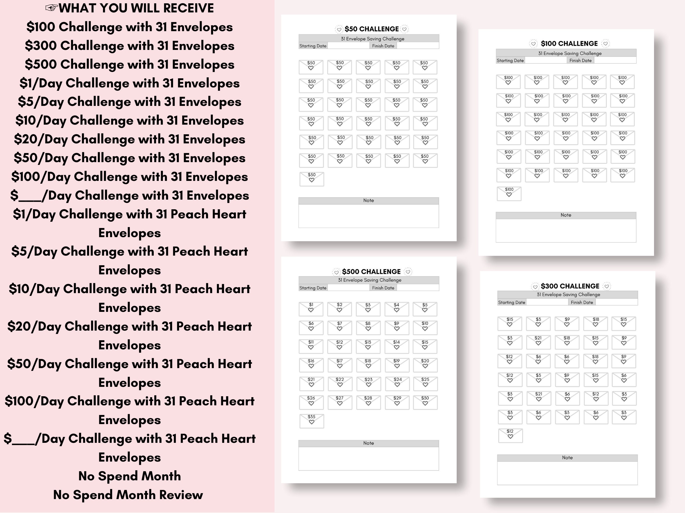 Envelope Saving Challenge Templates Printable,money Savings Challenge ...