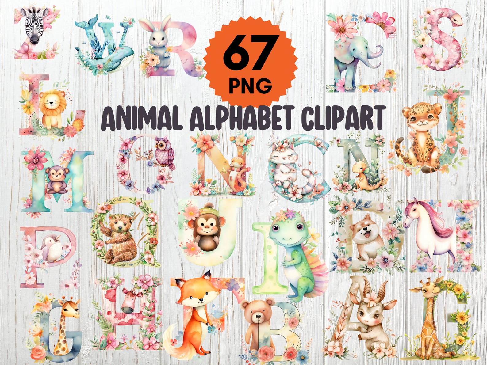 Cute Animal Alphabet Sublimation Clipart,animal Alphabet Png,education ...