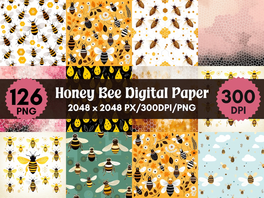 126 Honey Bee Digital Paper,honeycomb Scrapbook Paper,bumble Bee ...