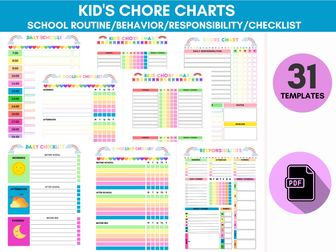 Pintable Kids Chore Charts,responsibility Chart,allowance,school ...