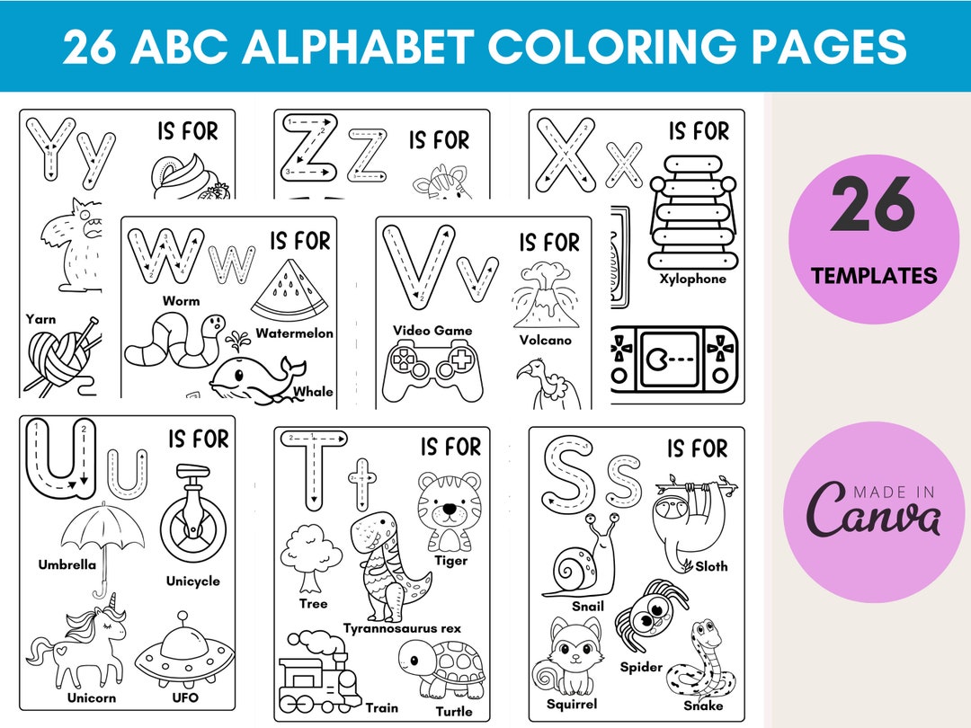 26 pages à colorier de l'alphabet ABC modifiables, pages à colorier ...