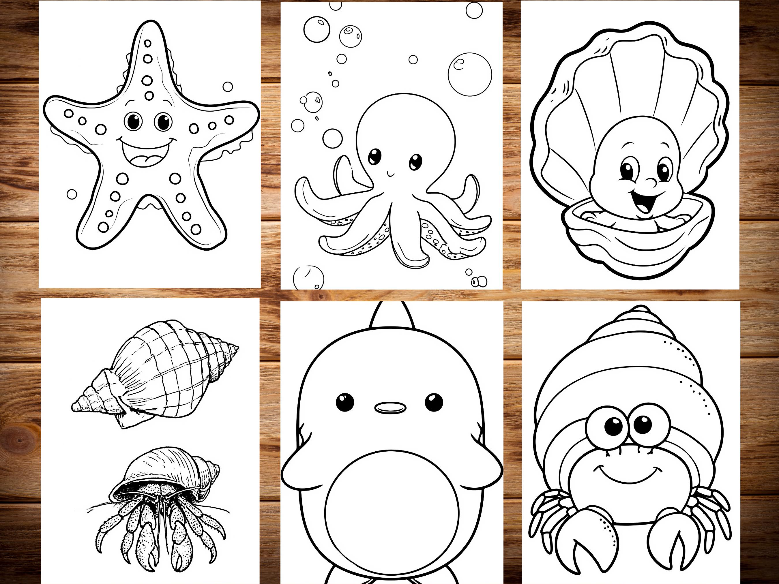 73 Ocean Mini Creatures Coloring Pages for Kids – Printable PDF – Cute ...