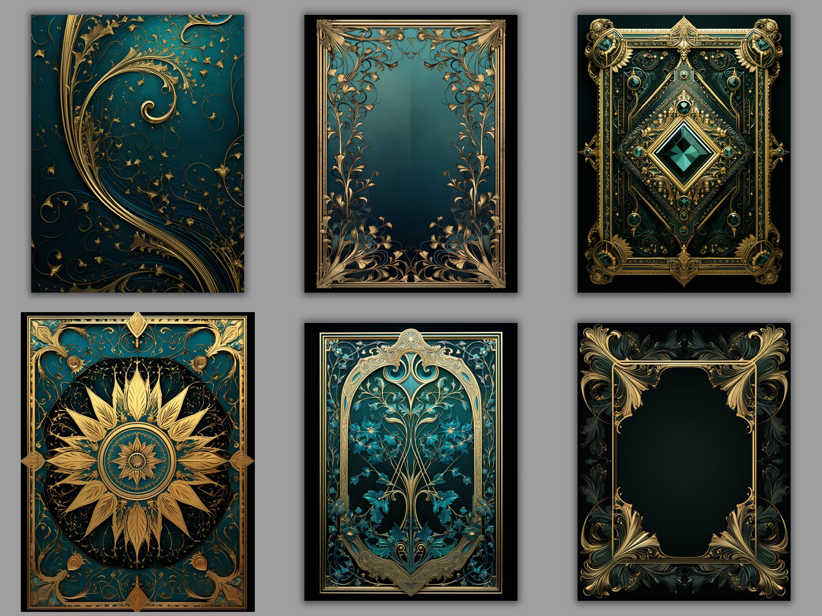 215 Gilded Teal Book Covers,printable Decorative Gilded Book Covers,kdp ...