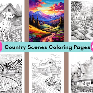 Country Scenes Coloring Book: 148 Printable Landscape Pages (digital ...