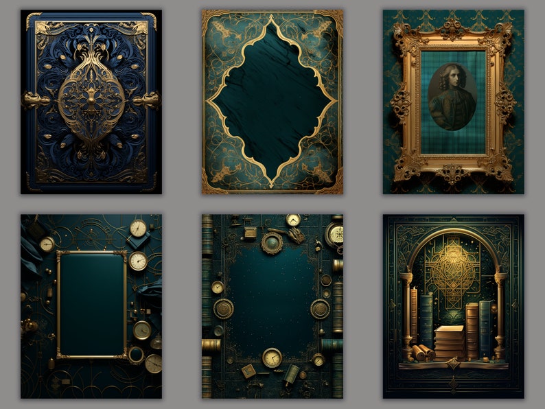 215 Gilded Teal Book Covers,printable Decorative Gilded Book Covers,kdp ...