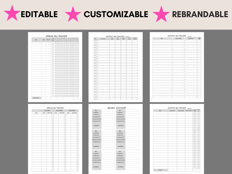 Editable Bill Payment Tracker: Canva Template Bundle (32+ Templates) - Etsy