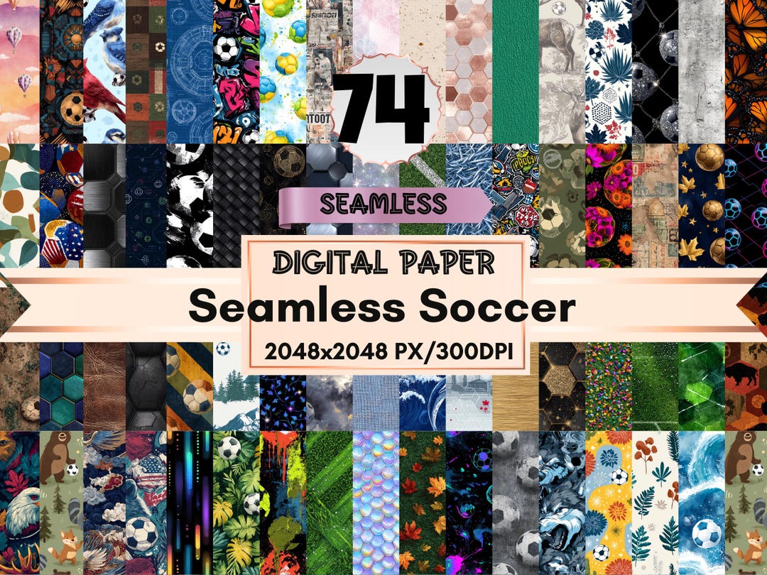74 Seamless Soccer Digital Paper Bundle：football Pattern Pack | Sports ...