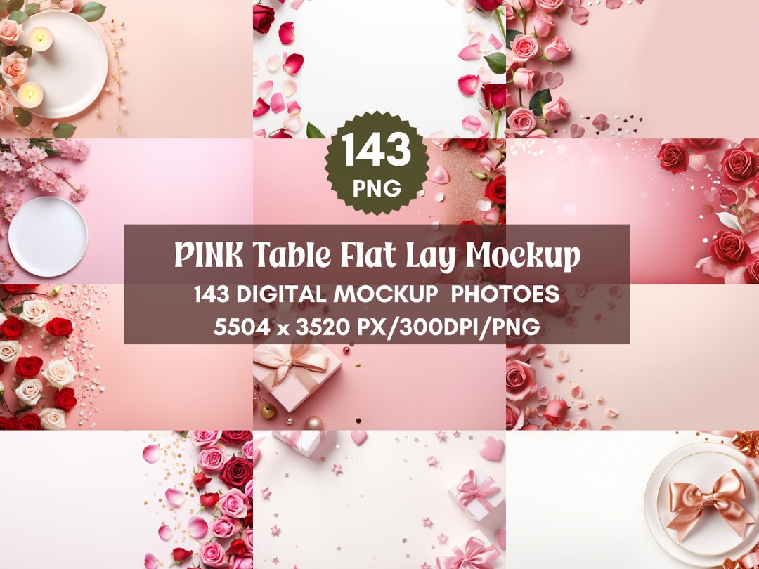 Pink Table Flat Lay Mockup: Styled Stock Photography (143 PNG) - Etsy