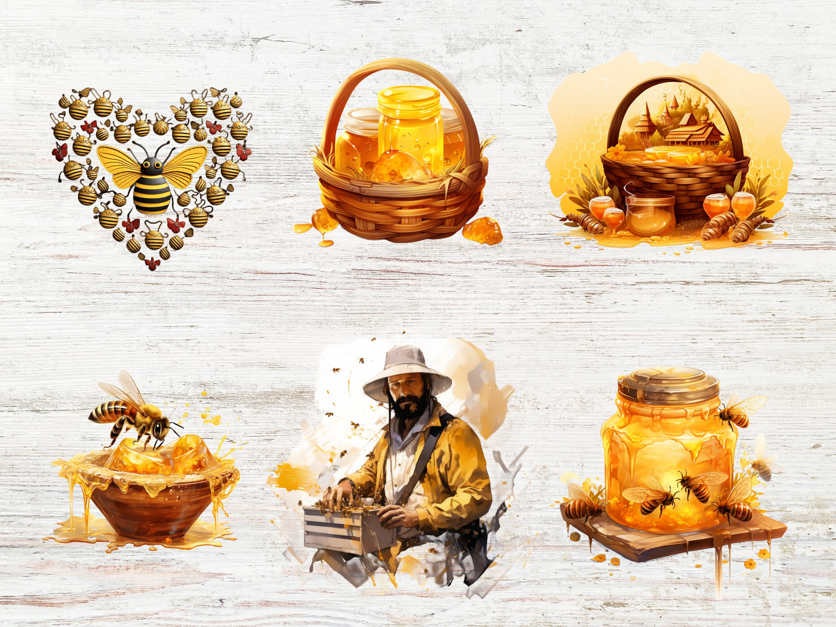 119 Watercolor Honey Bee Clipart, Spring Garden Bee and Honey Drips ...