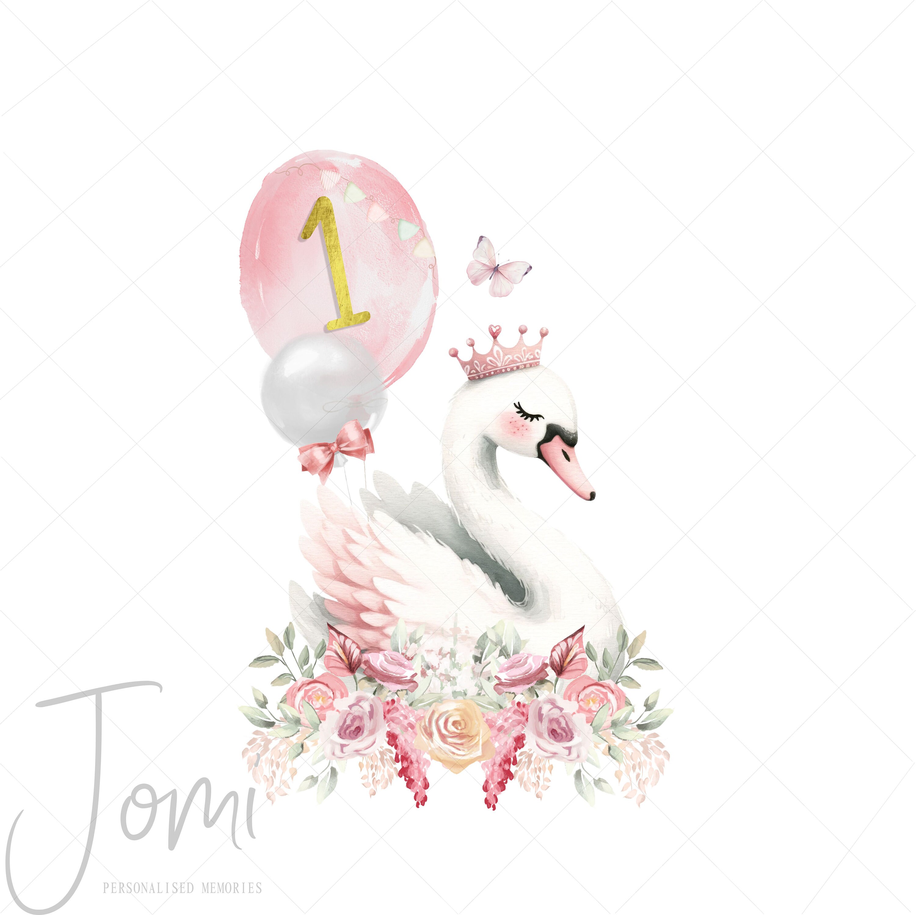 Swan First Birthday PNG, Sublimation Design, Clipart, Swan Birthday ...