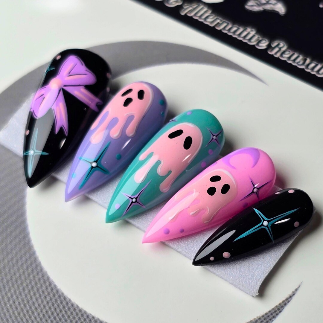 Dripped in Dread, Pastel Gothic Ghost Press on Nails - Spooky Cute ...