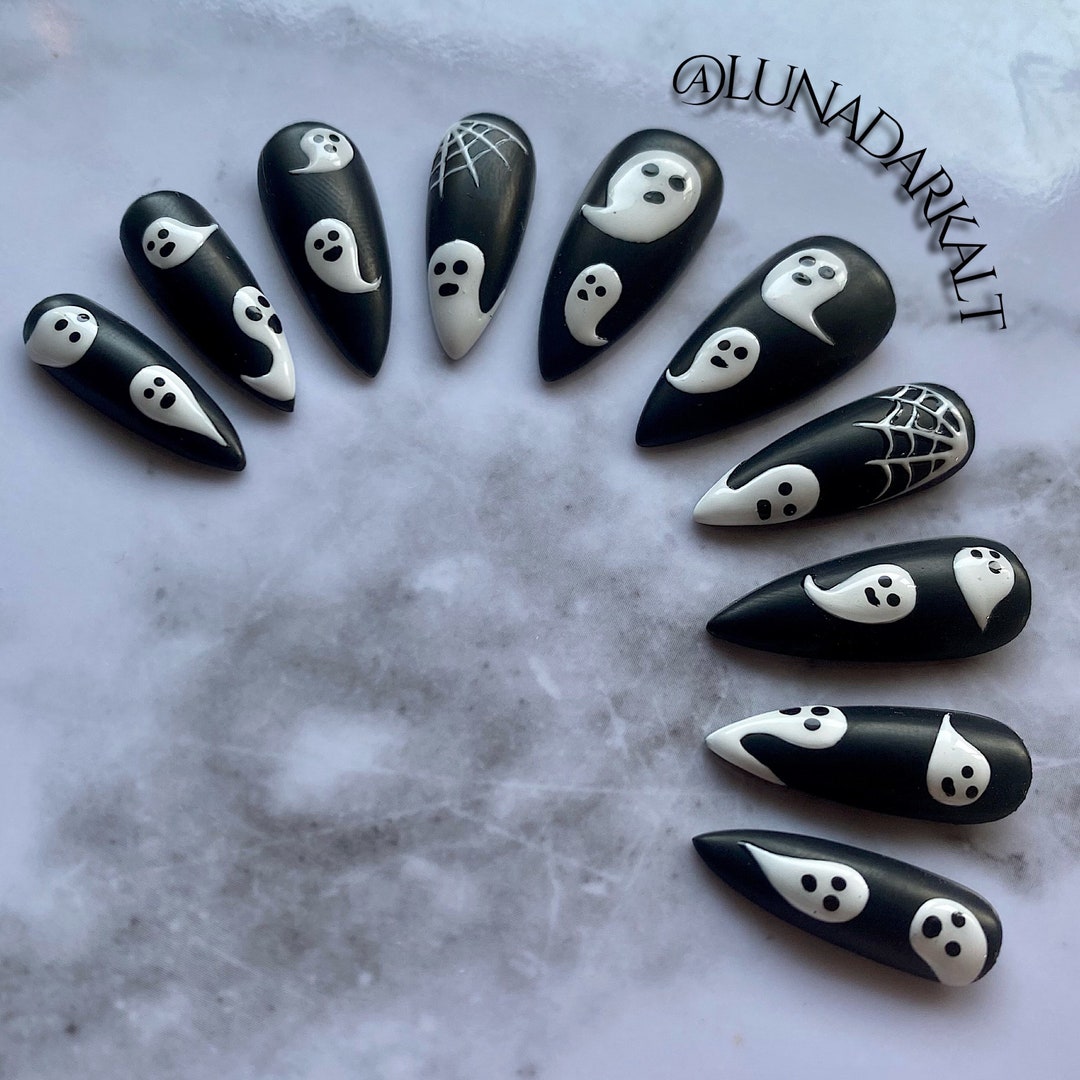 The BOO, Press on Nails, Gothic Halloween Press Ons, Halloween Ghost ...