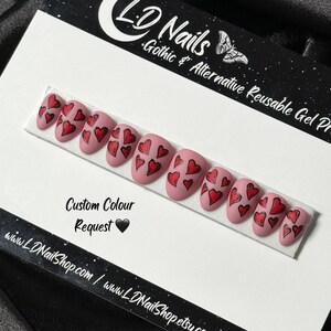 All the Hearts, Red and Black Hearts, Gothic Valentines Nails, Press on Nails, Alt Nails, Witchy ...