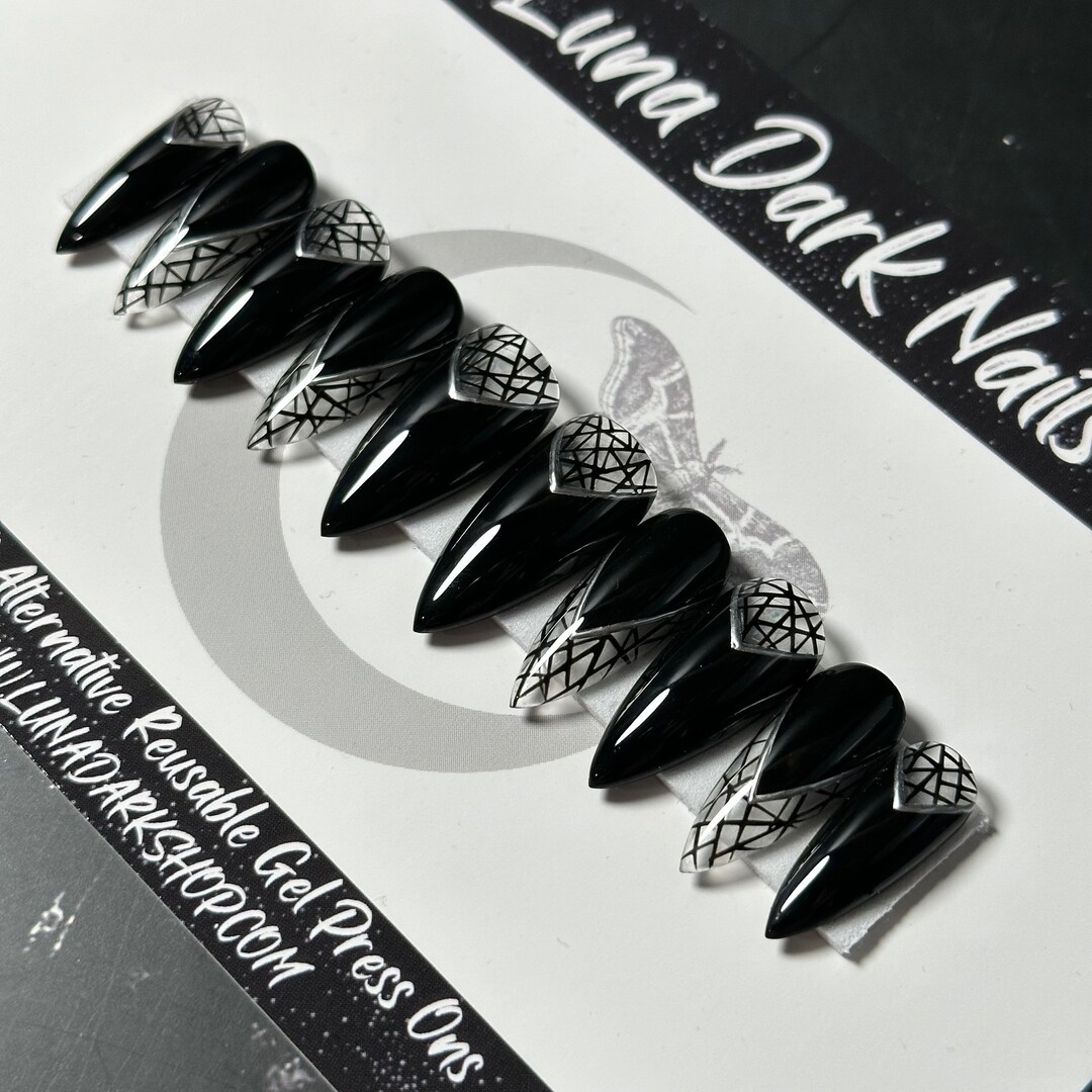 Black Rutilated Quartz, Press on Nails, Gothic Nails, Witchy Nails ...