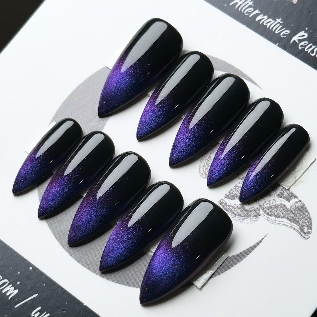 Cat Eye French Ombré, Colour Shift Nails, Press on Nails, Gothic Press ...