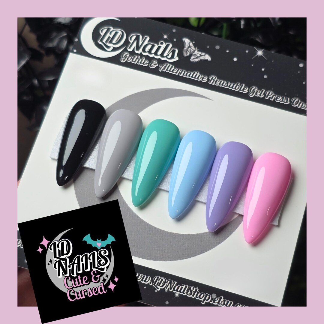 Cute & Cursed Coord Basic Press on Nails, Pastel Goth Halloween Press ...