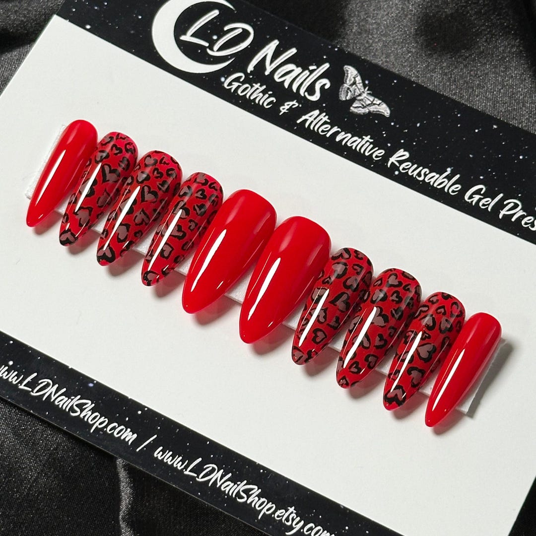 Red Leopard Heart Press on Nails: Gothic Valentine's Day False Nails - Etsy