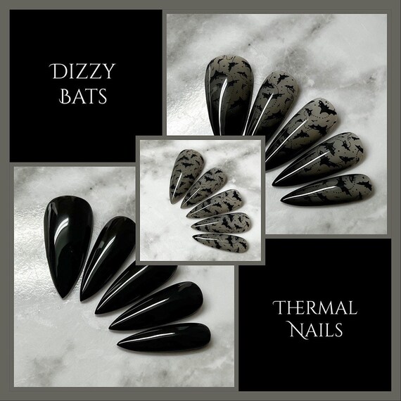 Dizzy Bats Black and Grey Halloween Thermal Bat Nails Goth - Etsy