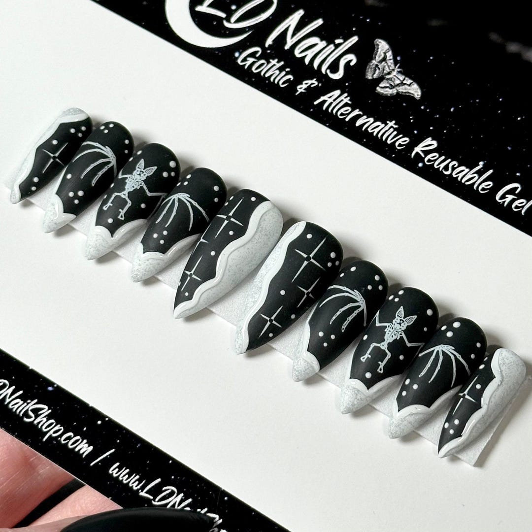 Batty Bones Press on Nails: Gothic Halloween Reusable False Nails - Etsy
