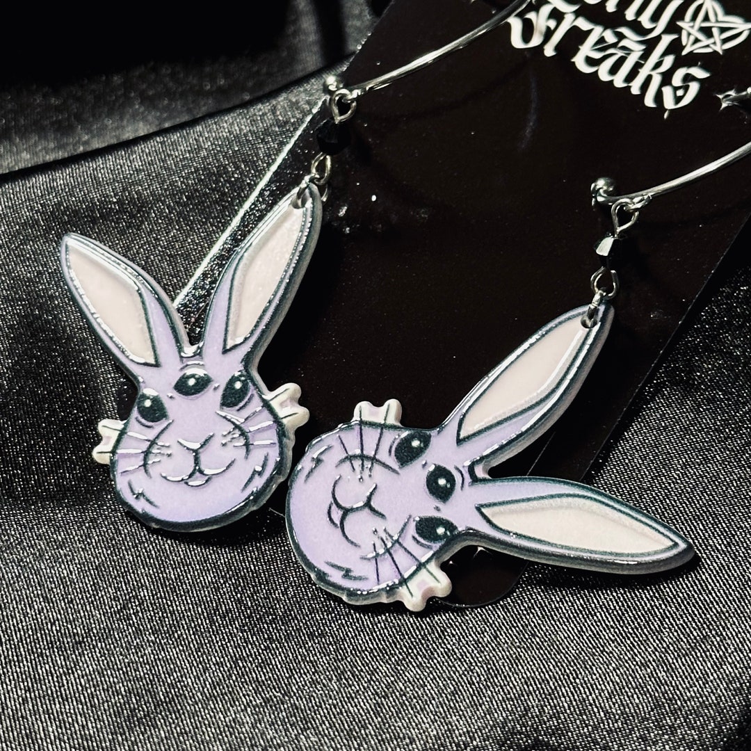 Gothic Alien Bunny Hoop Earrings, Creepy Easter Jewelry, Black and ...