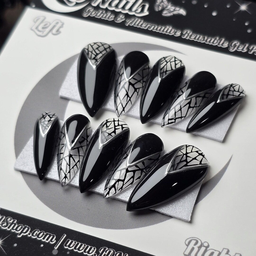 Black Rutilated Quartz Press on Nails: Gothic Witchy Gemstone False ...