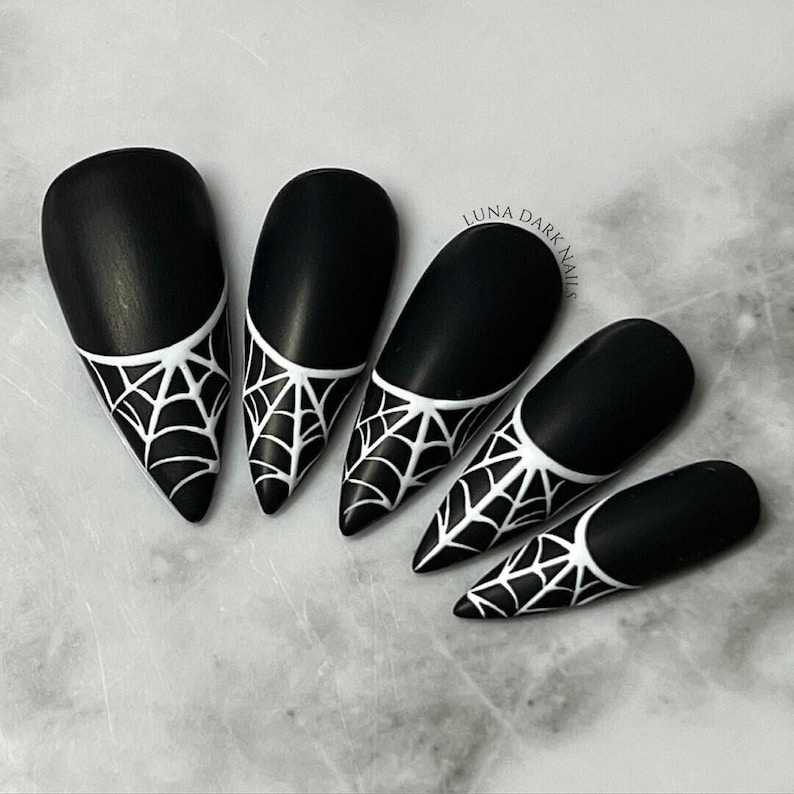 Spider Web Press on Nails: Gothic Halloween French Tip False Nails - Etsy