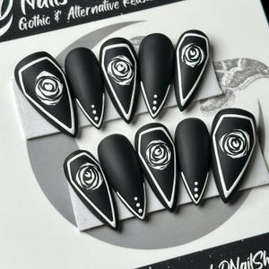 Gothic Press on Nails, Roses in Repose, Vampire Coffin Rose, Halloween ...