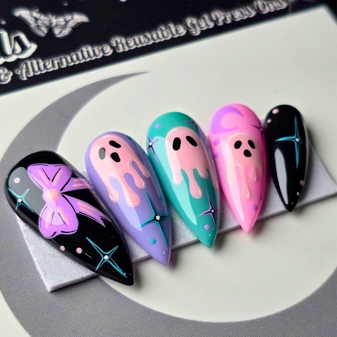 Dripped in Dread, Pastel Gothic Ghost Press on Nails - Spooky Cute ...