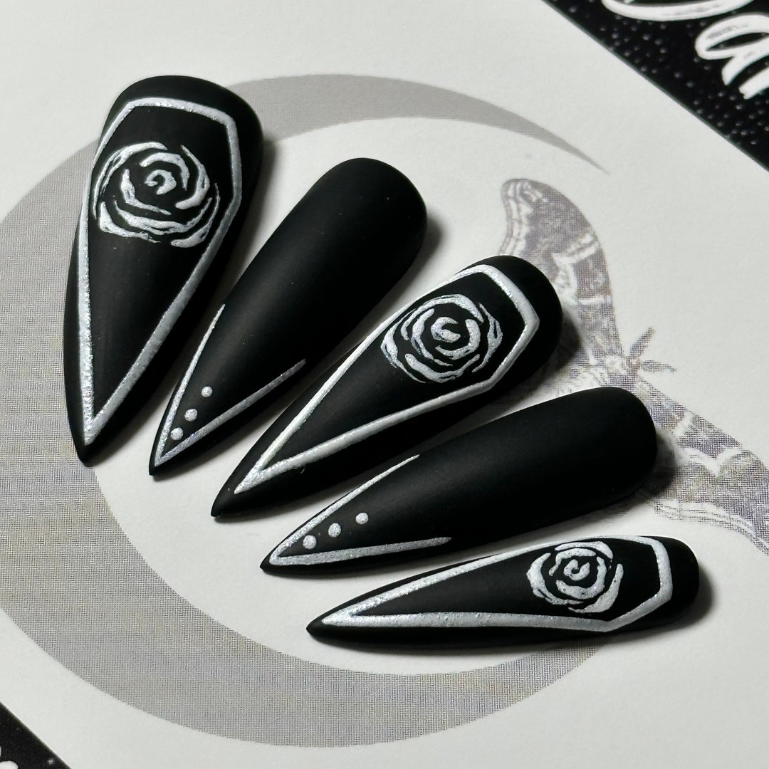 Gothic Press on Nails, Roses in Repose, Vampire Coffin Rose, Halloween ...