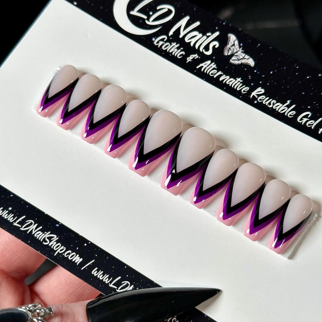 Triple Point French Press on Nails: Gothic Alt Reusable False Nails - Etsy