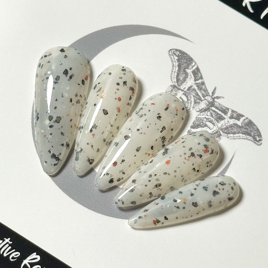 Fairy Dust Press on Nails, Milky White Shimmer Tortoise Shell, Basic Nails, Witchy Nails, Gothic ...
