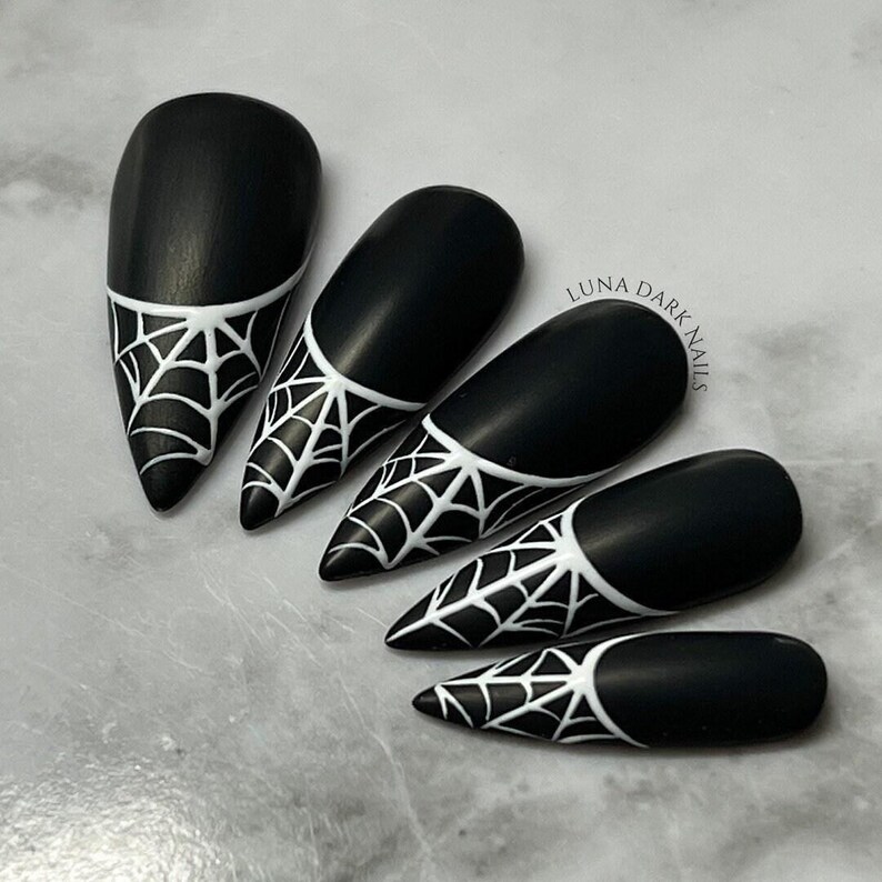 Spider Web Press on Nails: Gothic Halloween French Tip False Nails - Etsy