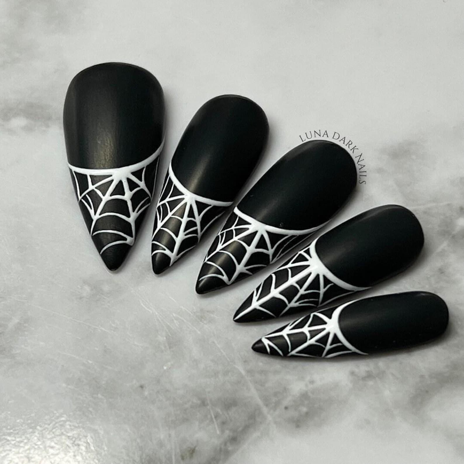 Spider Web Press on Nails: Gothic Halloween French Tip False Nails - Etsy