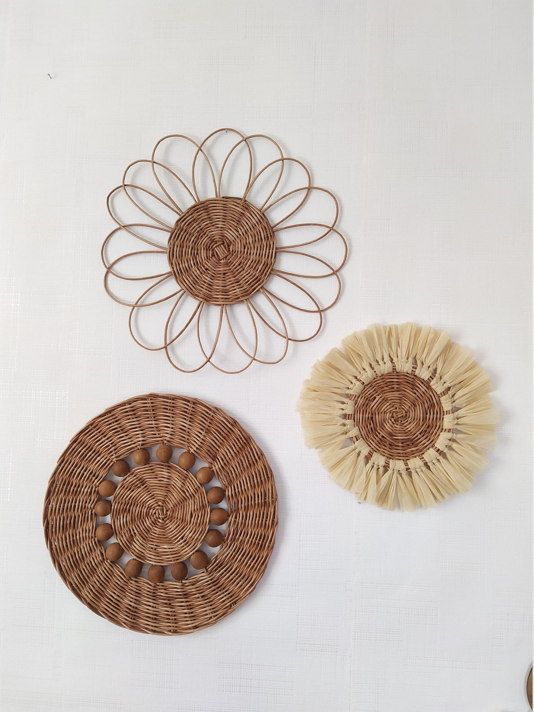 Set of 3 Wall Baskets Boho Wall Baskets Art Melange Wicker Plates Boho ...