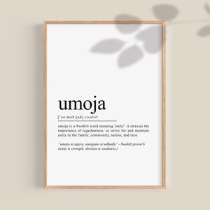 Umoja Definition Print, Unity Swahili Words Wall Art Kenyan Art, Kenya ...