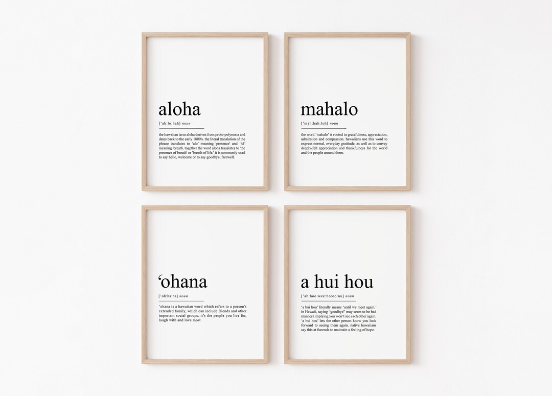 Hawaiian Definition Art Prints, Aloha, Ohana, Mahalo (set of 4 ...