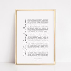 US National Anthem Lyrics Print, USA National Anthem Print, the Star ...