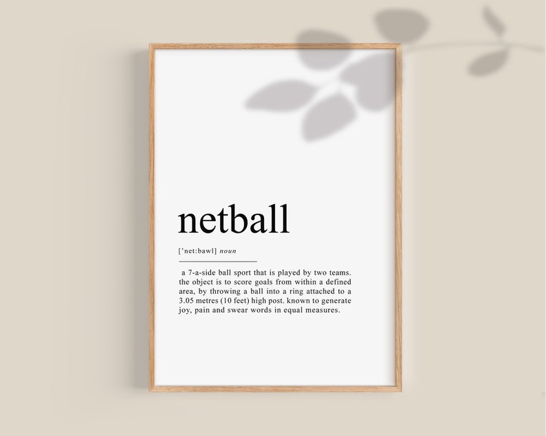 Netball Definition Print Netball Gift for Netball Player Netball Team ...