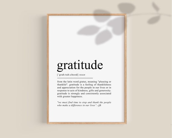 Gratitude Definition Print Gratitude Wall Art Definition | Etsy