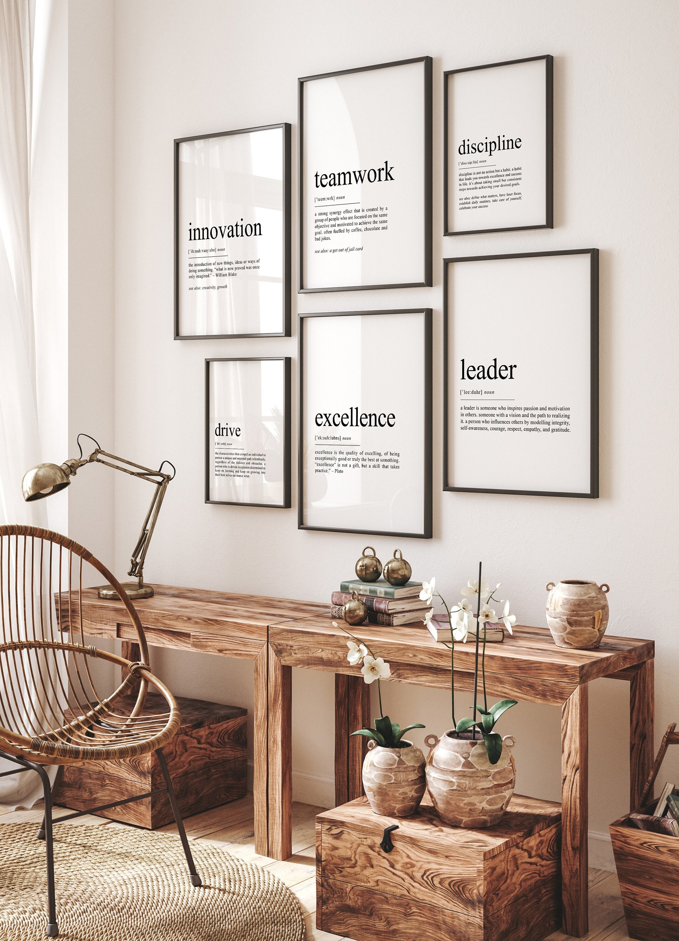 Office Decor Motivational Wall Art Set of 6 Prints Teamwork Qualities ...
