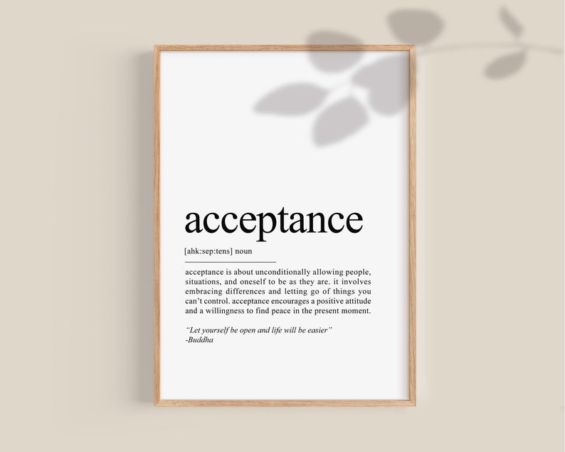 Acceptance Definition Print, Positive Quote Office Wall Art ...