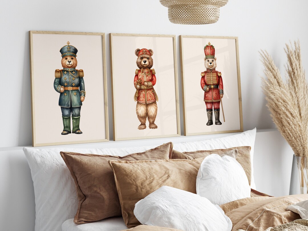 PRINTABLE Christmas Nutcracker Bear Prints Set of 3 Classic Bear Posters Christmas Decorations ...