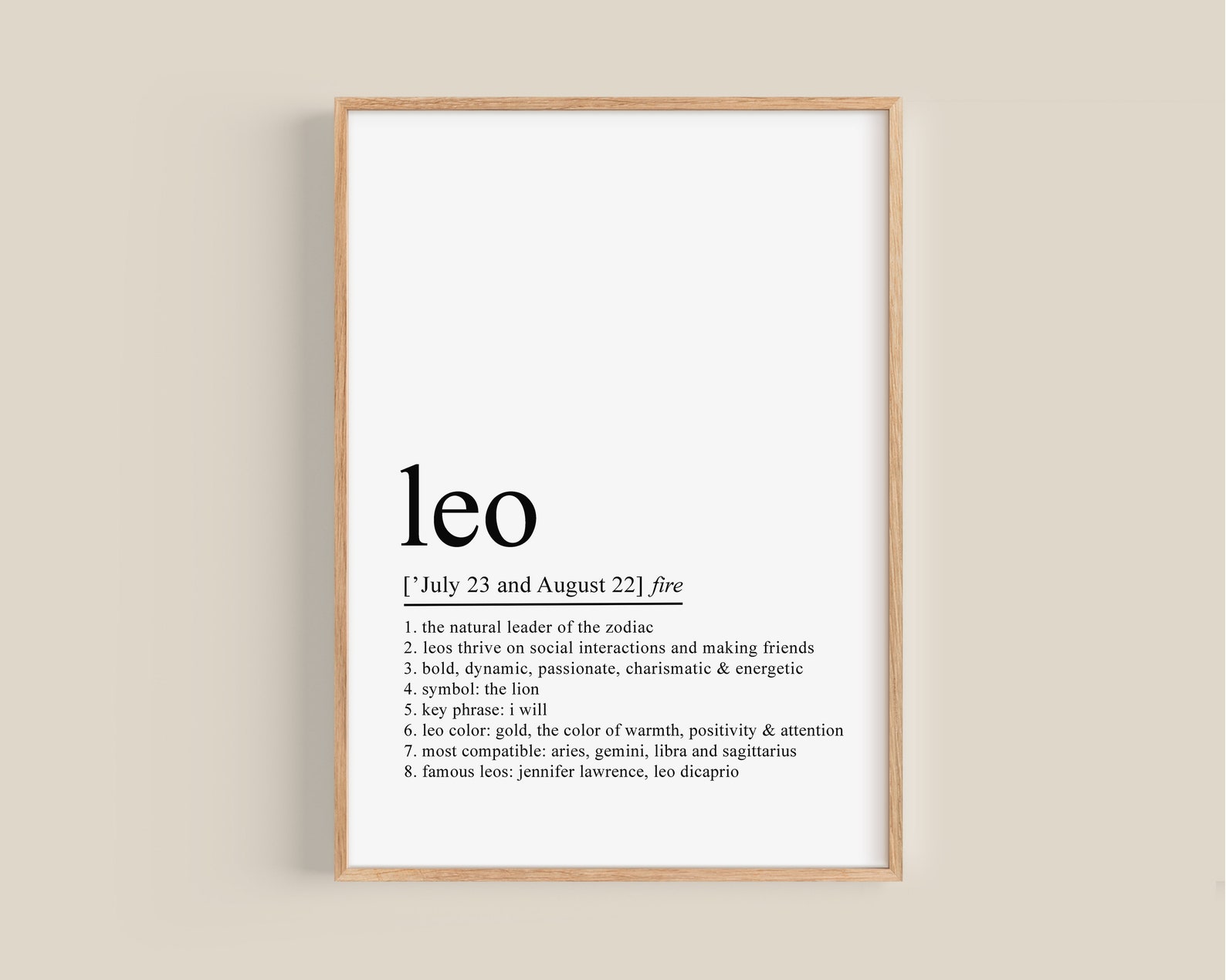Leo Definition Print Leo Gifts Leo Print Leo Decor Zodiac - Etsy