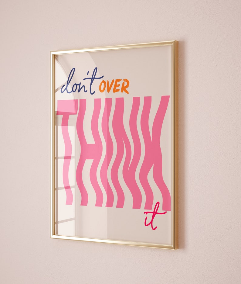 Don't Overthink It Poster Trendy Retro Wavy Digital Prints Pink ...